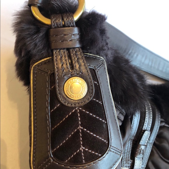 Coach | Bags | Coach Brown Rabbit Fur Suede Nylon Handbag | Poshmark